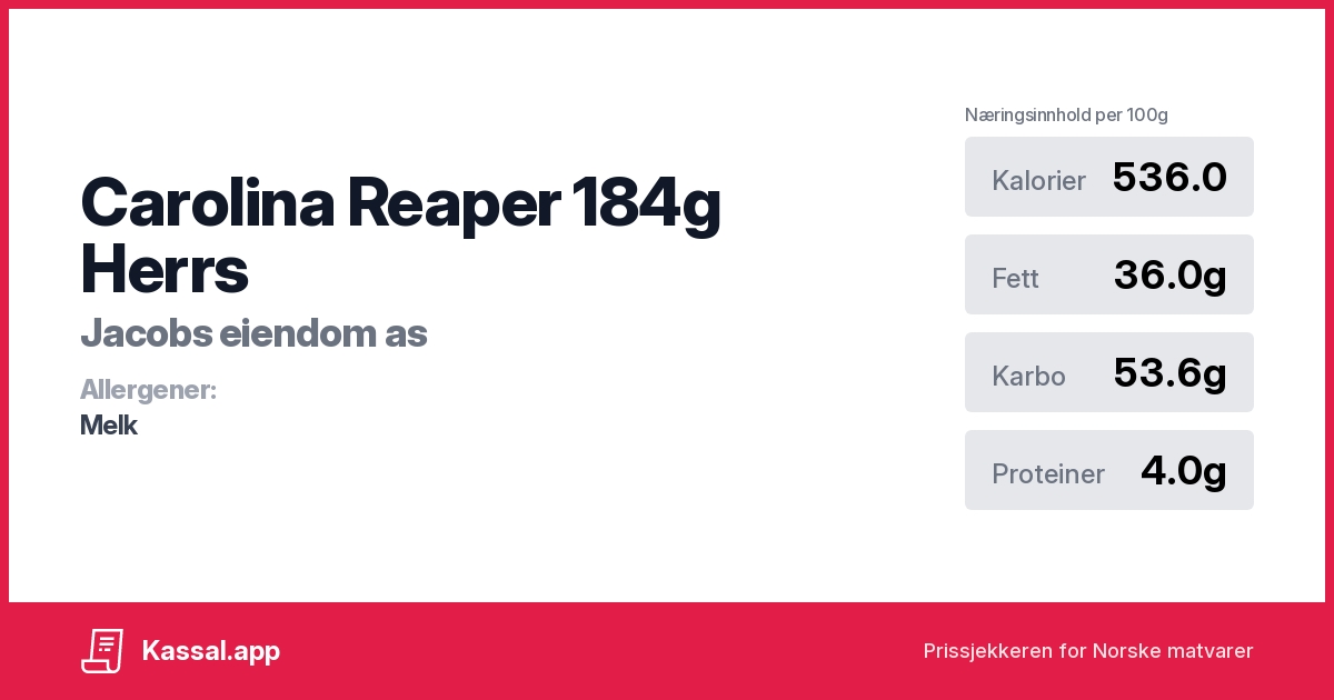 Carolina Reaper 184g Herrs - Kassalapp®