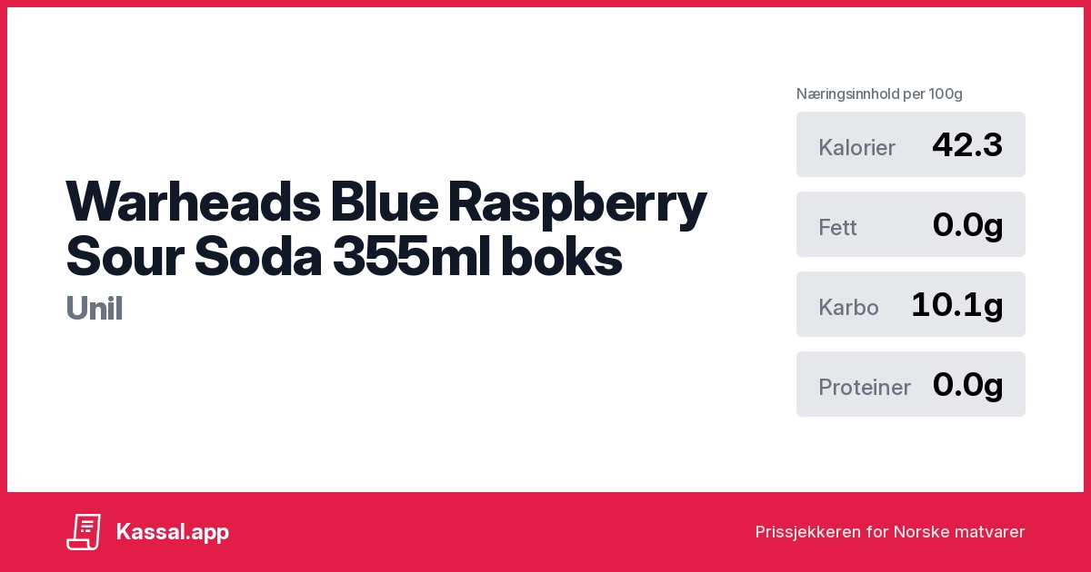 Warheads Blue Raspberry Sour Soda 355ml boks - Kassalapp®