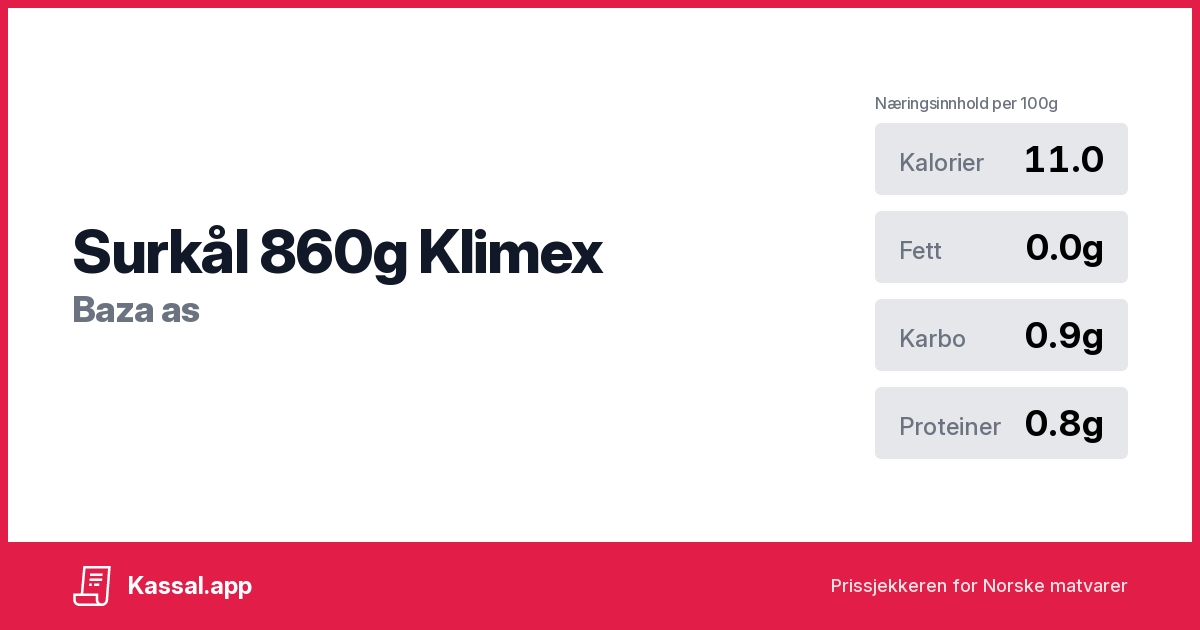 Surkål 860g Klimex - Kassalapp®