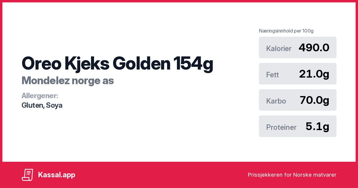 Oreo Kjeks Golden 154g - Kassalapp®