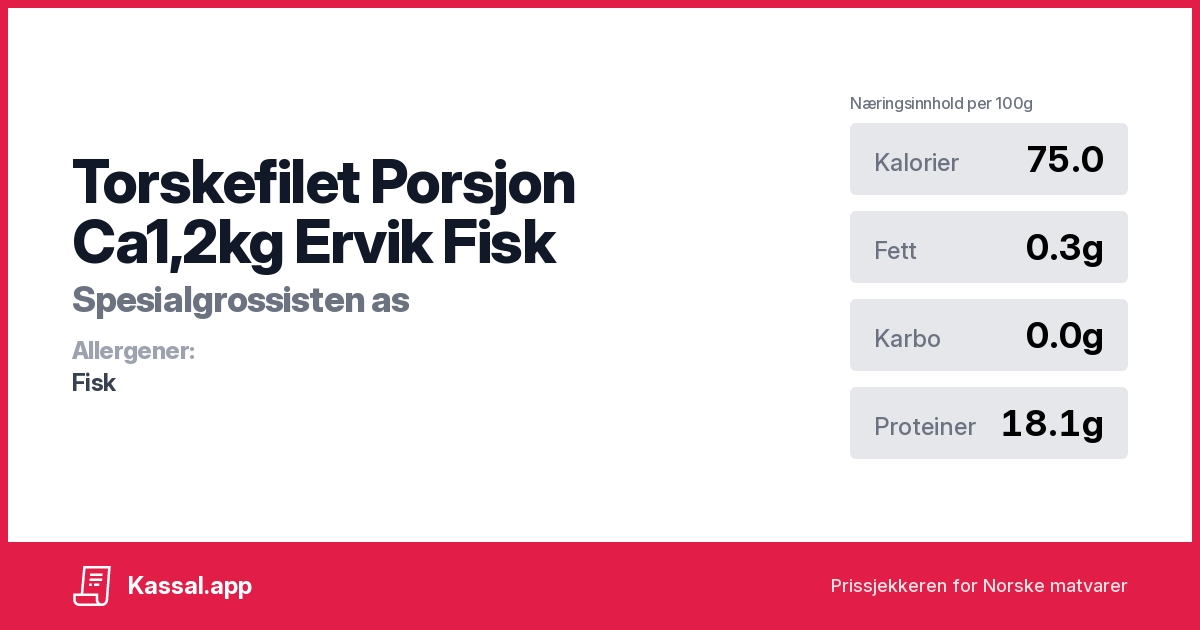 Torskefilet Porsjon Ca1,2kg Ervik Fisk - Kassalapp®