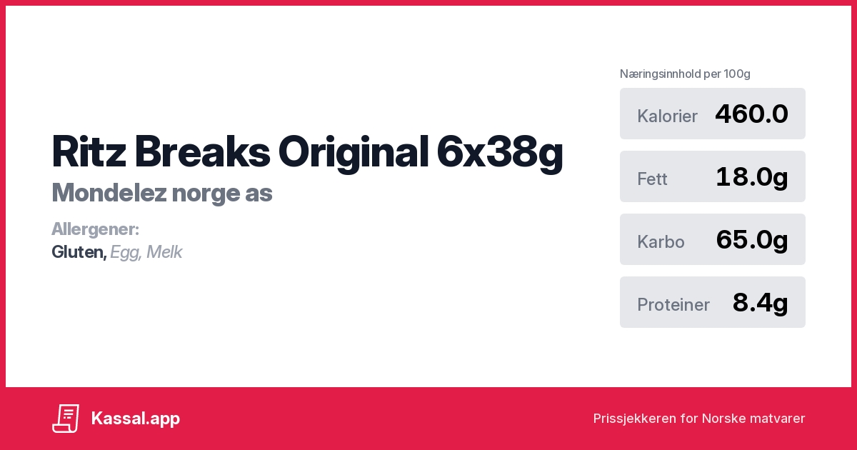 Ritz Breaks Original 6x38g - Kassalapp®