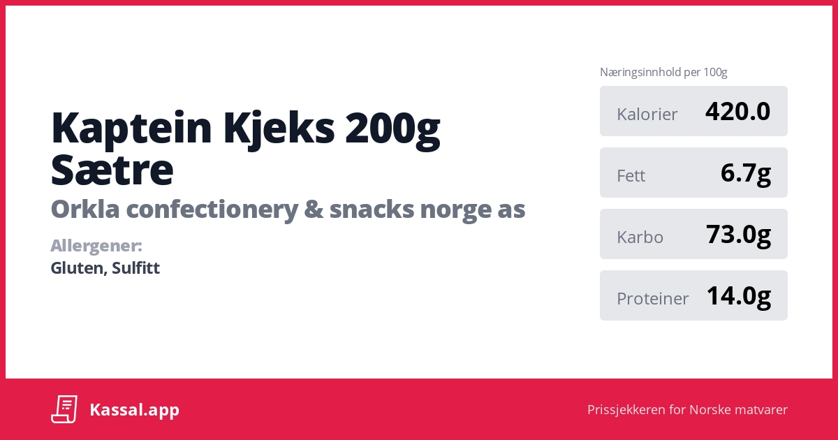 Kaptein Kjeks 200g Sætre - Kassalapp®