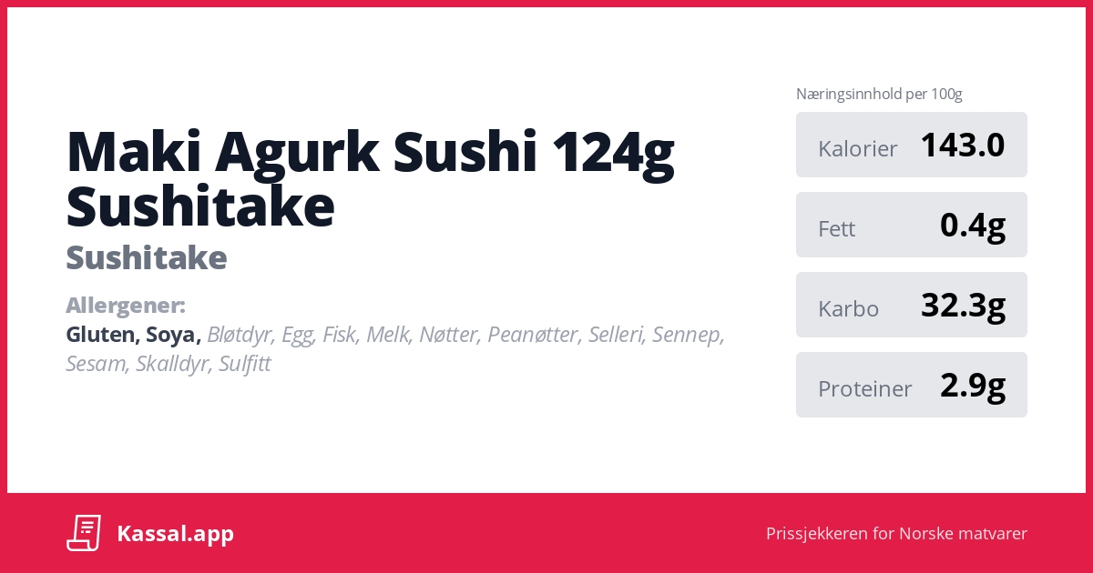 Maki Agurk Sushi 124g Sushitake - Kassalapp®
