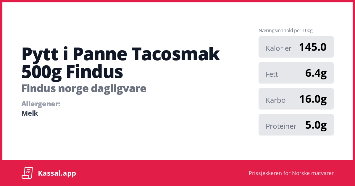 Pytt i Panne Tacosmak 500g Findus - Kassalapp®