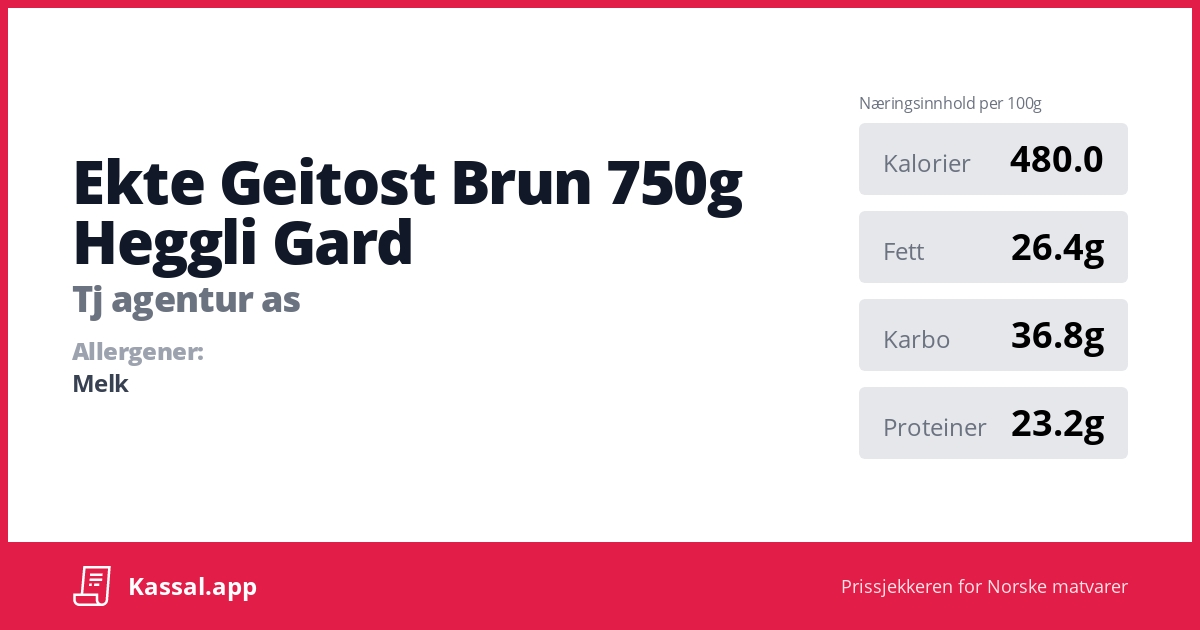 Ekte Geitost Brun 750g Heggli Gard - Kassalapp®