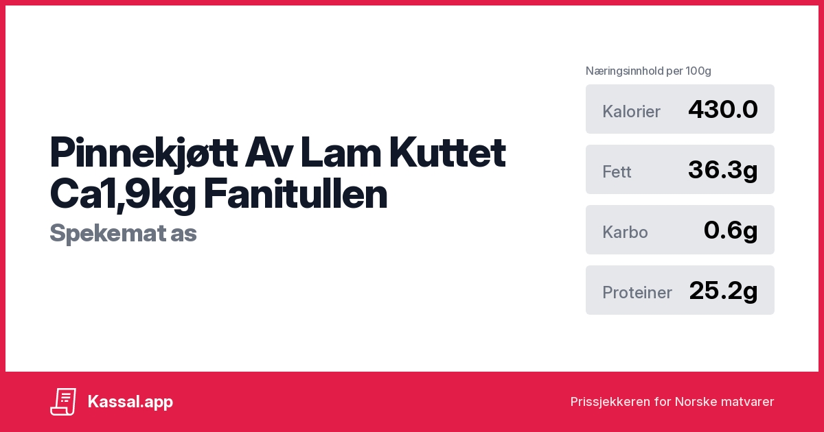 Pinnekjøtt Av Lam Kuttet Ca1,9kg Fanitullen - Kassalapp®