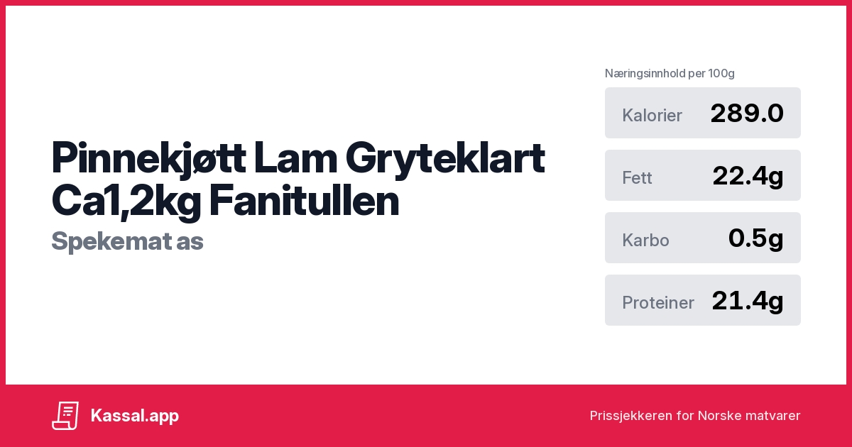 Pinnekjøtt Lam Gryteklart Ca1,2kg Fanitullen - Kassalapp®
