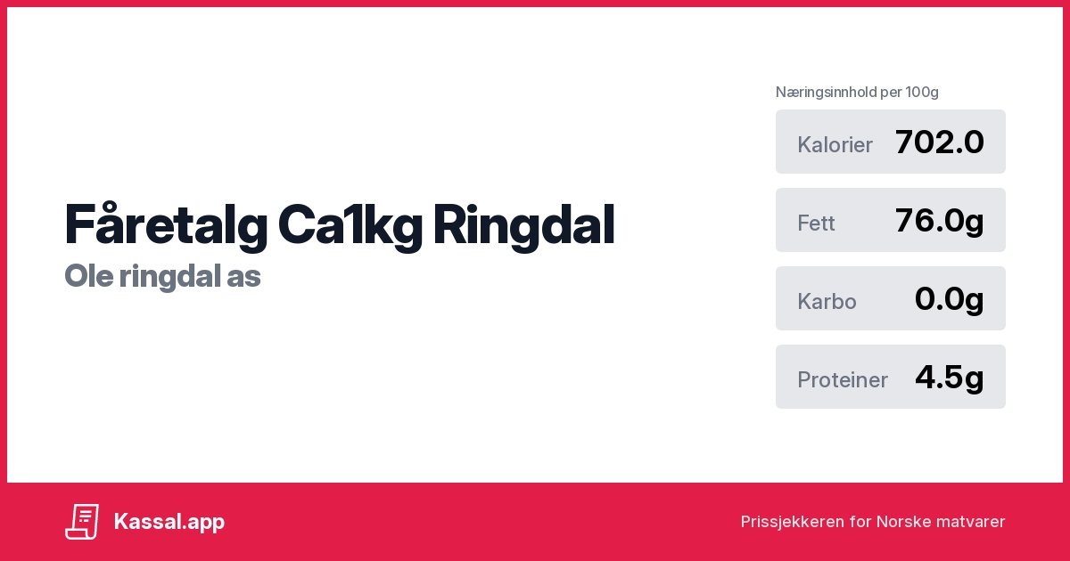 Fåretalg Ca1kg Ringdal - Kassalapp®