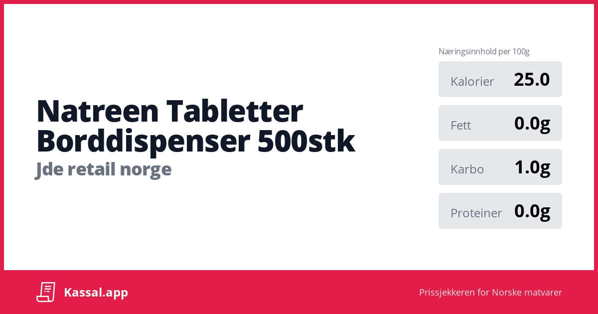 Natreen Tabletter Borddispenser 500stk - Kassalapp®