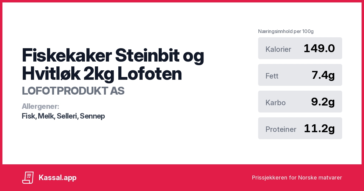 Fiskekaker Steinbit og Hvitløk 2kg Lofoten - Kassalapp®