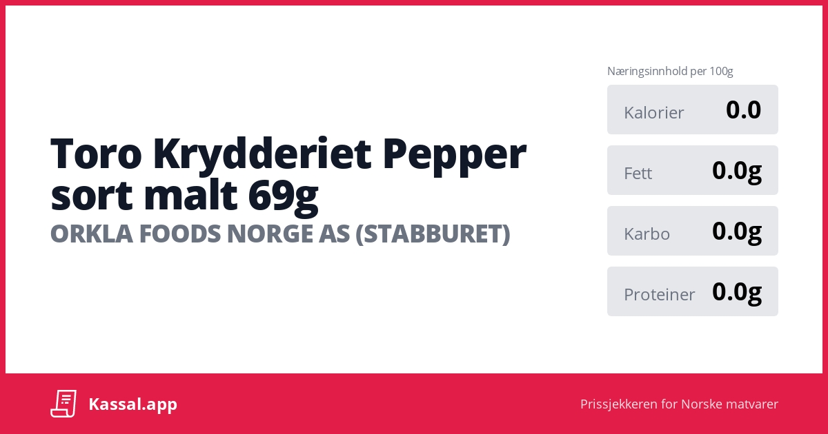 Toro Krydderiet Pepper sort malt 69g - Kassalapp®