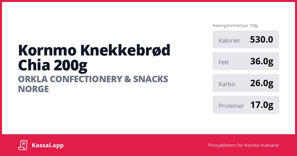 Kornmo Knekkebrød Chia 200g - Kassalapp®