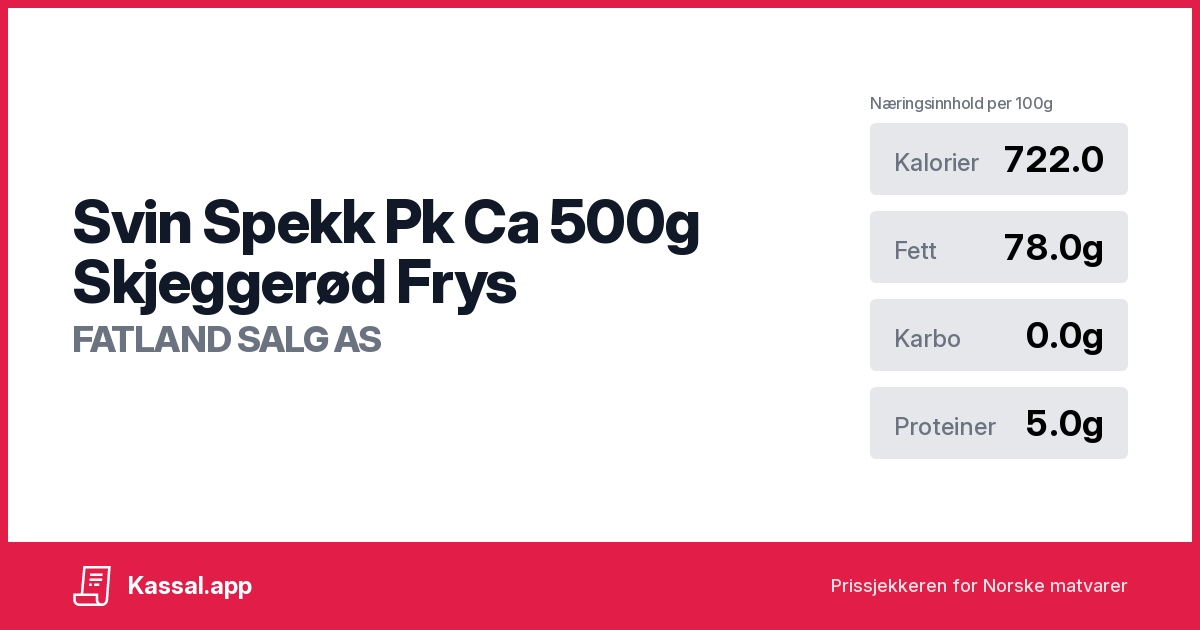 Svin Spekk Pk Ca 500g Skjeggerød Frys - Kassalapp®