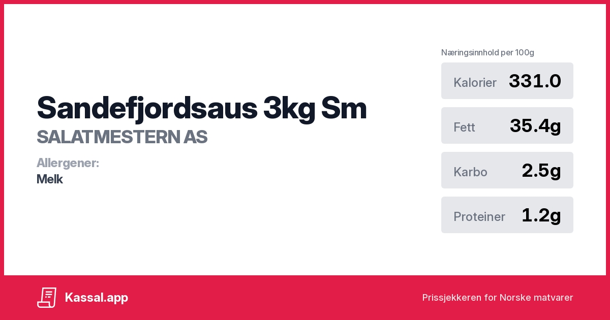 Sandefjordsaus 3kg Sm - Kassalapp®