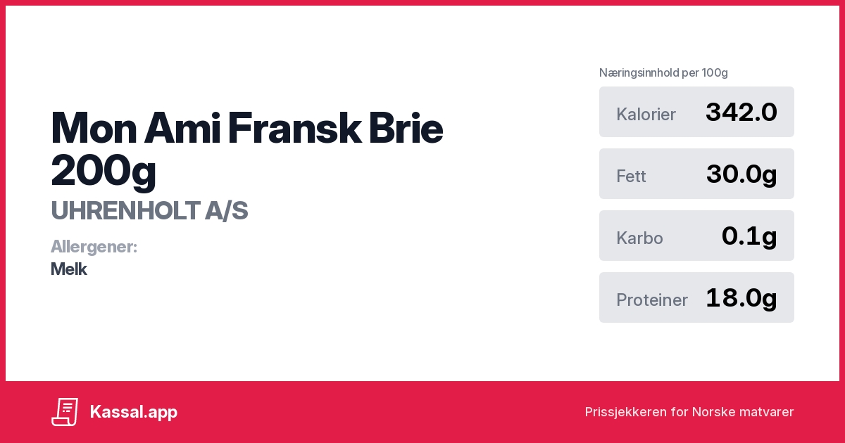 Mon Ami Fransk Brie 200g - Kassalapp®