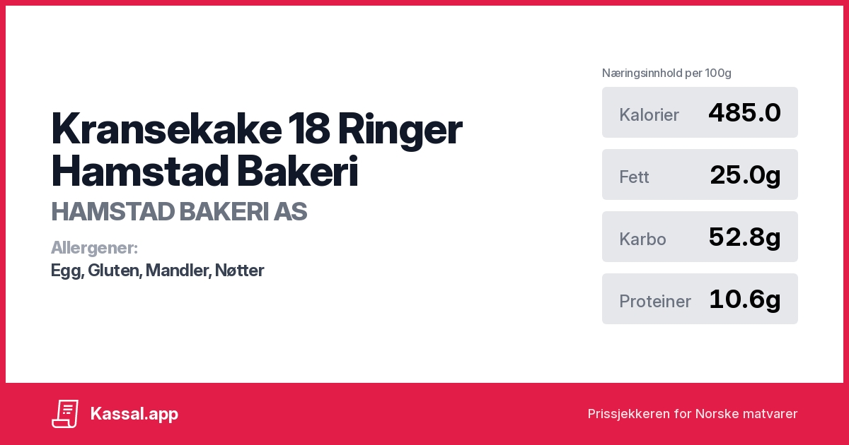 Kransekake 18 Ringer Hamstad Bakeri - Kassalapp®