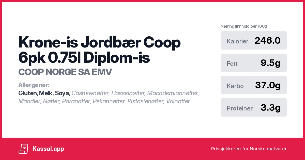 Krone-is Jordbær Coop 6pk 0.75l Diplom-is - Kassalapp®