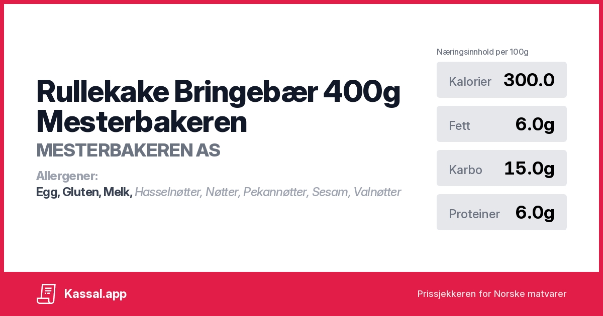 Rullekake Bringebær 400g Mesterbakeren - Kassalapp®