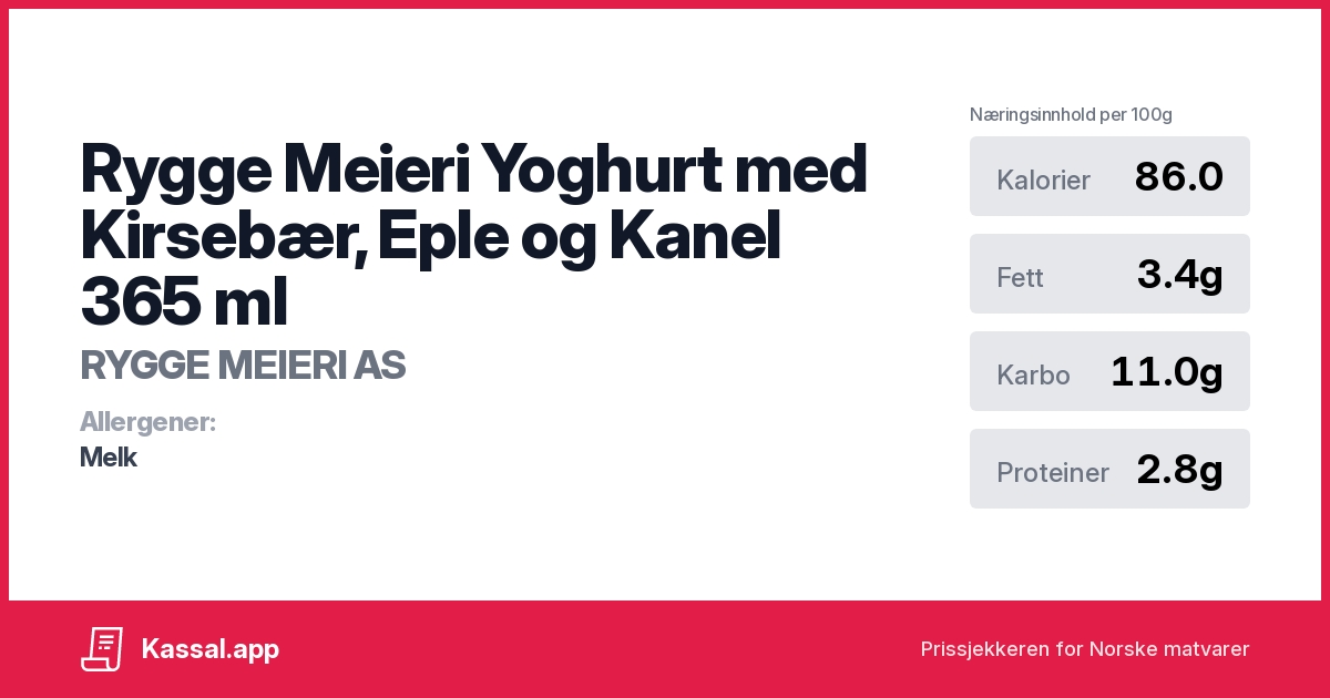 Rygge Meieri Yoghurt med Kirsebær, Eple og Kanel 365 ml - Kassalapp®