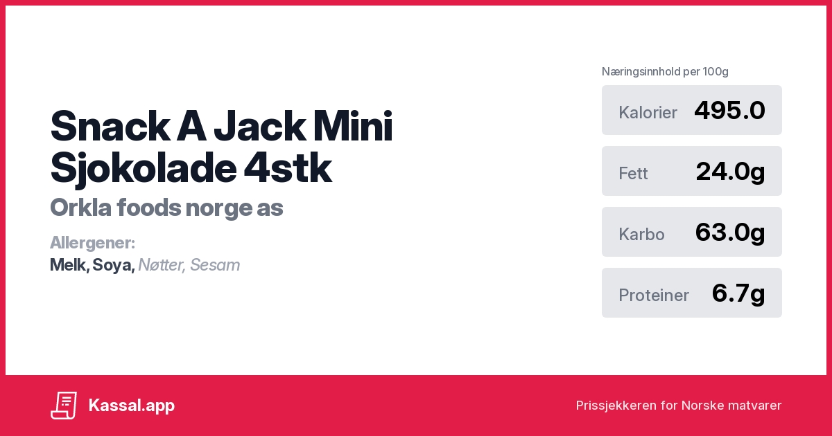 Snack A Jack Mini Sjokolade 4stk - Kassalapp®