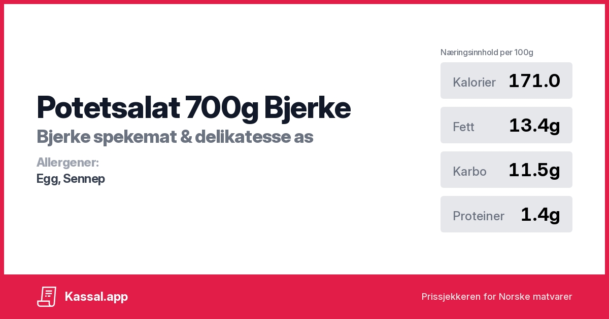 Potetsalat 700g Bjerke - Kassalapp®