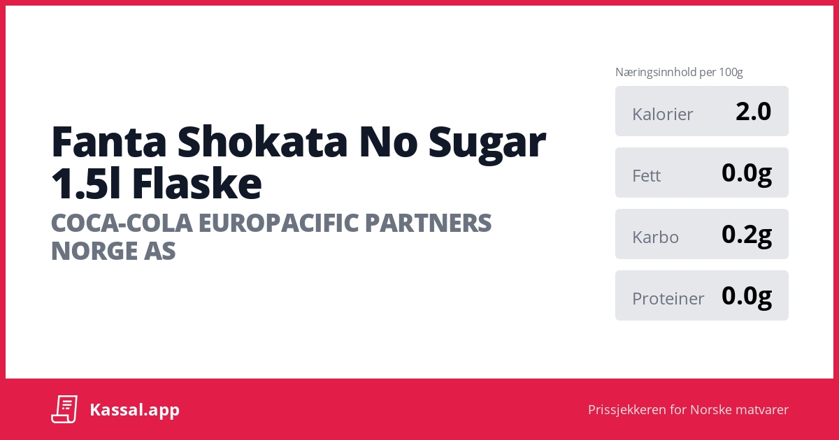 Fanta Shokata No Sugar 1.5l Flaske - Kassalapp®