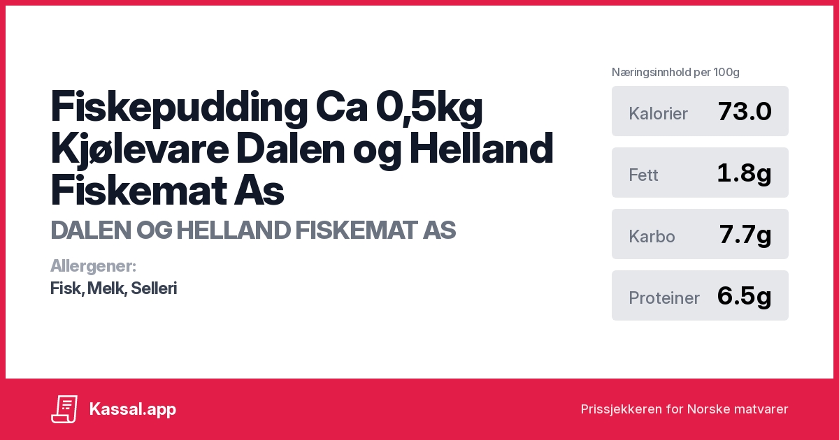 Fiskepudding Ca 0,5kg Kjølevare Dalen og Helland Fiskemat As - Kassalapp®
