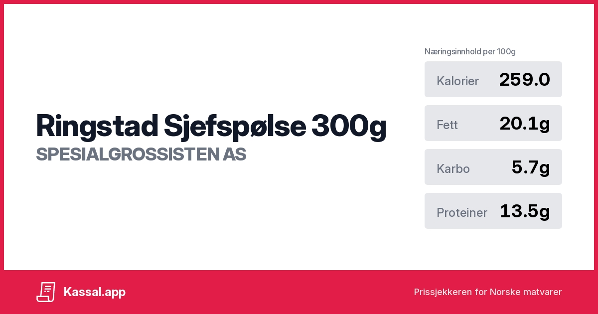 Ringstad Sjefspølse 300g - Kassalapp®