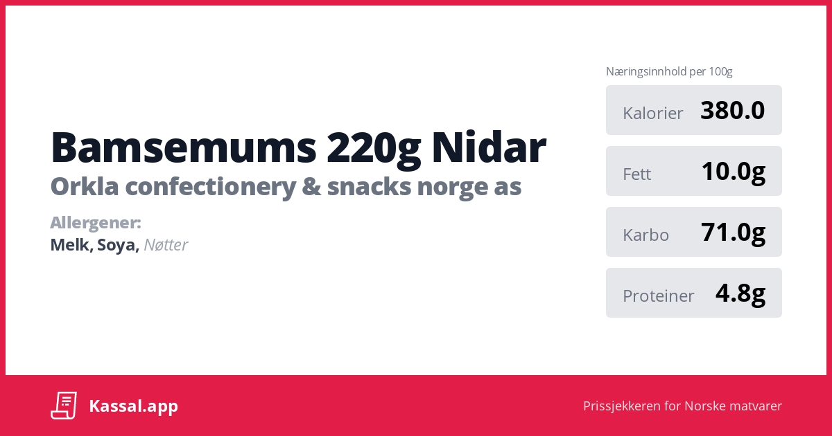 Bamsemums 220g Nidar - Kassalapp®