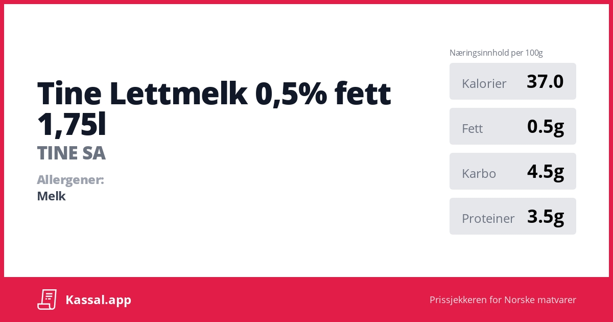 Tine Lettmelk 0,5% fett 1,75l - Kassalapp®