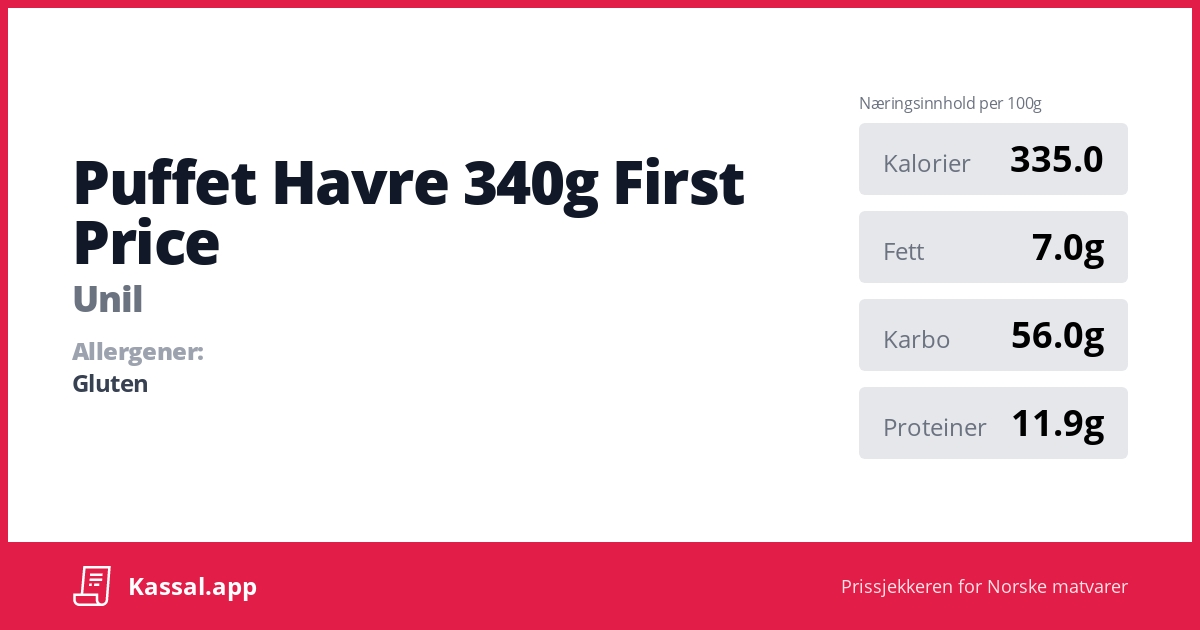 Puffet Havre 340g First Price - Kassalapp®