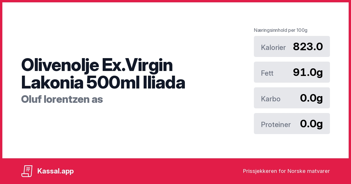 Olivenolje Ex.Virgin Lakonia 500ml Iliada - Kassalapp®