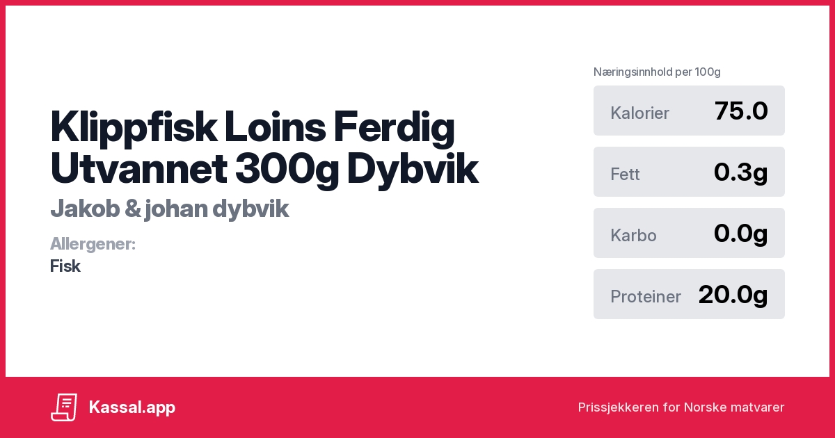 Klippfisk Loins Ferdig Utvannet 300g Dybvik - Kassalapp®