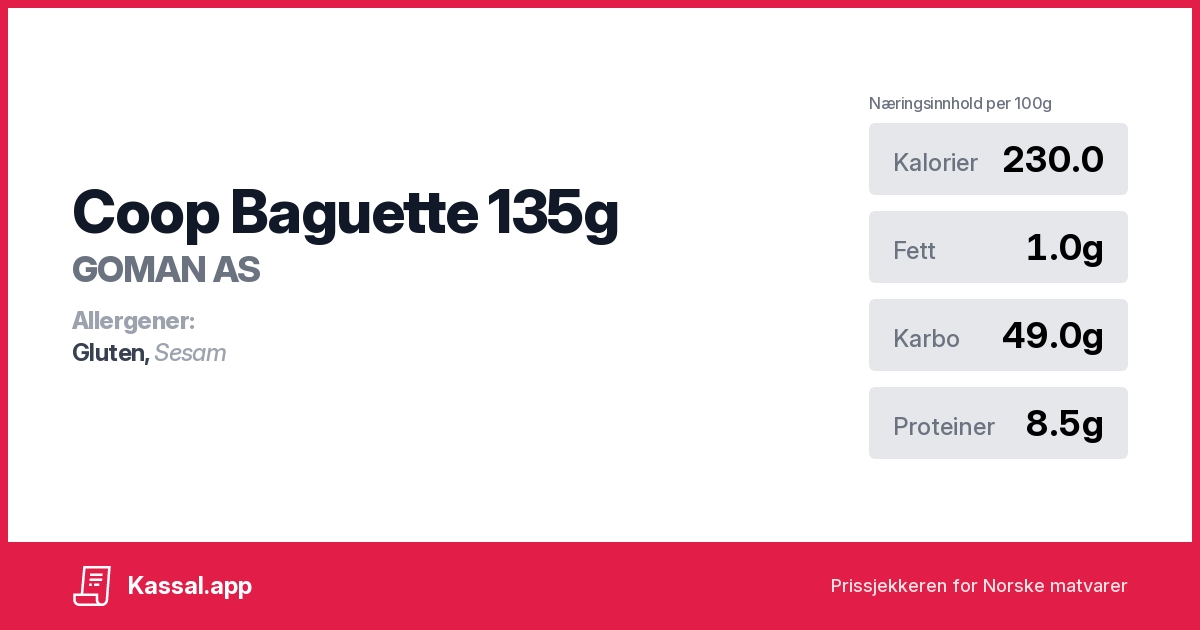 Coop Baguette 135g - Kassalapp®