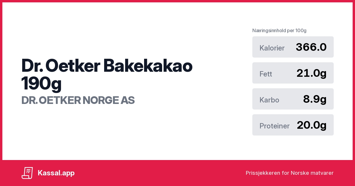 Dr. Oetker Bakekakao 190g - Kassalapp®