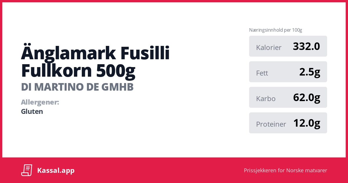 Änglamark Fusilli Fullkorn 500g - Kassalapp®