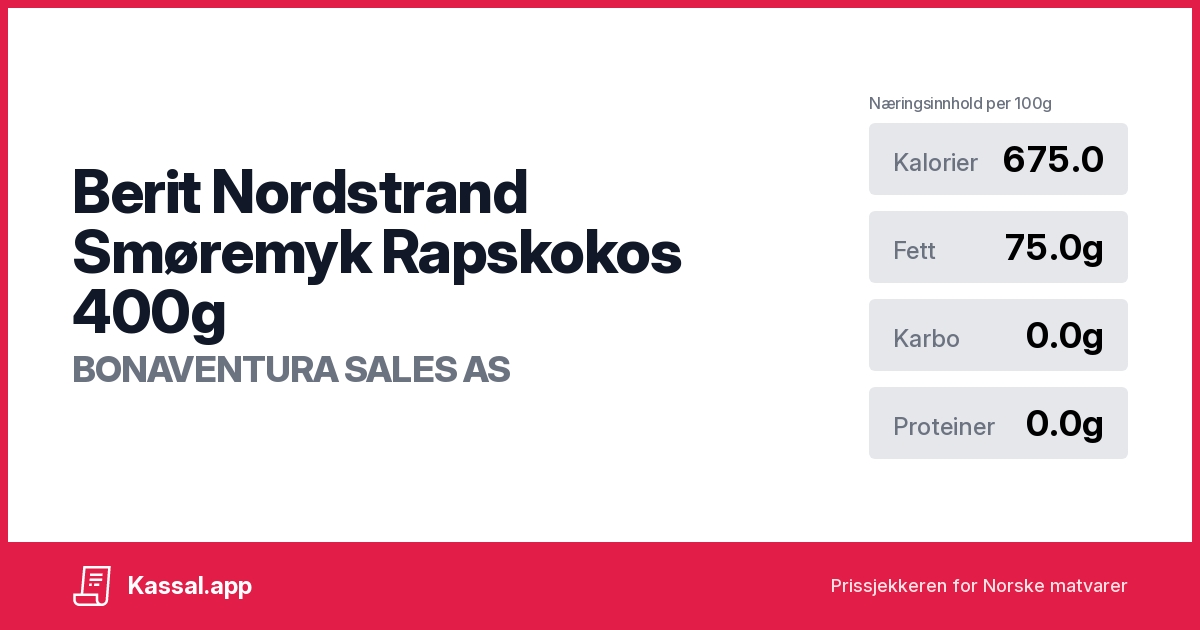 Berit Nordstrand Smøremyk Rapskokos 400g - Kassalapp®