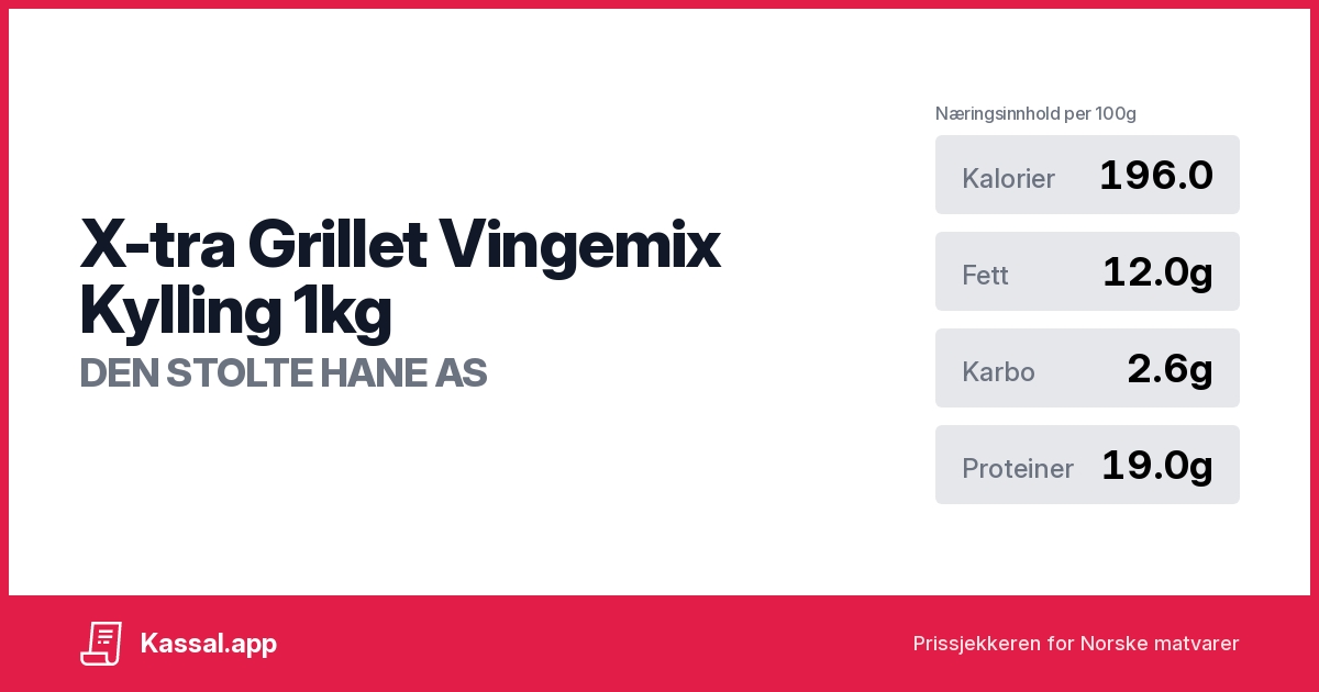 X-tra Grillet Vingemix Kylling 1kg - Kassalapp®