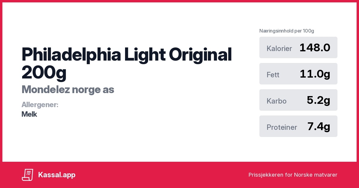 Philadelphia Light Original 200g - Kassalapp®
