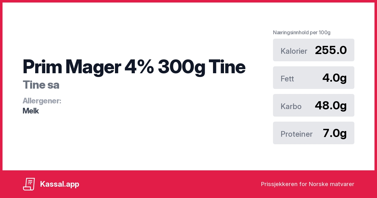 Prim Mager 4% 300g Tine - Kassalapp®