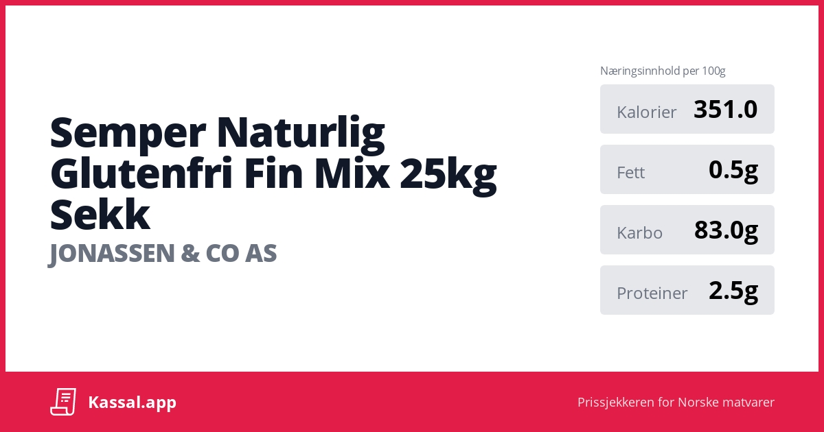 Semper Naturlig Glutenfri Fin Mix 25kg Sekk - Kassalapp®