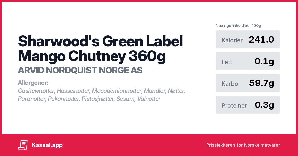 Sharwood's Green Label Mango Chutney 360g - Kassalapp®