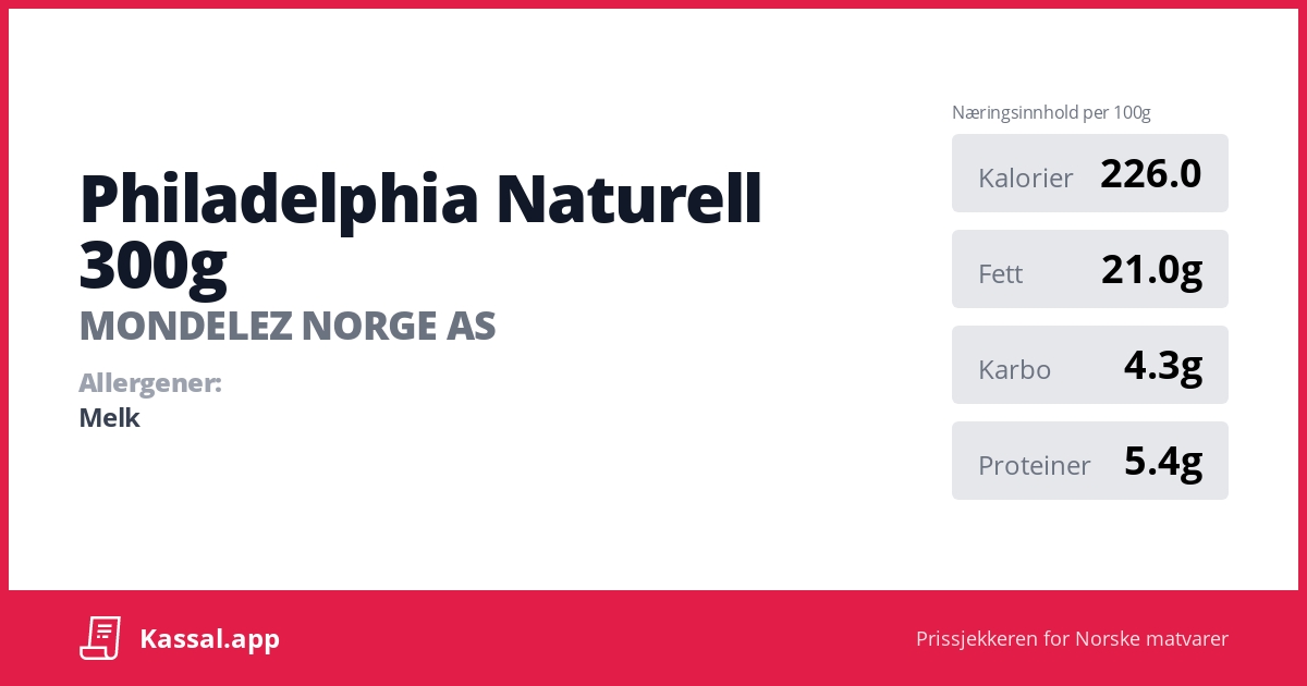 Philadelphia Naturell 300g - Kassalapp®