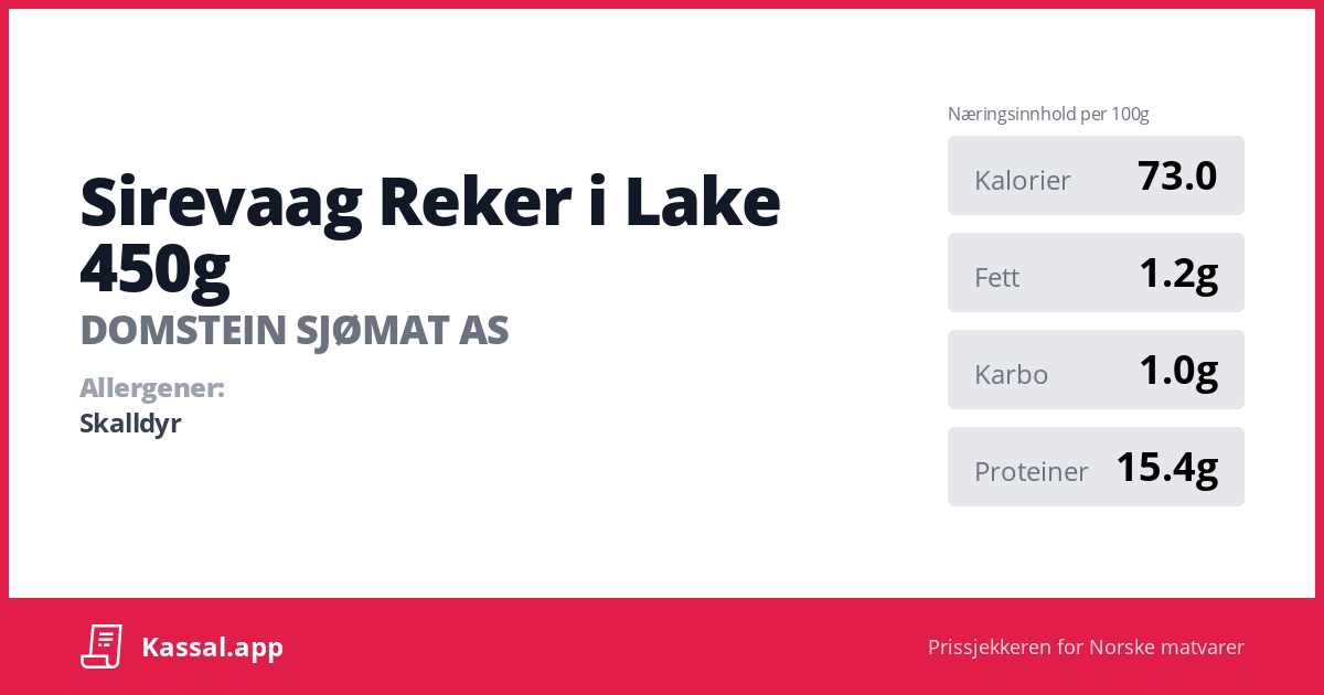 Sirevaag Reker i Lake 450g - Kassalapp®