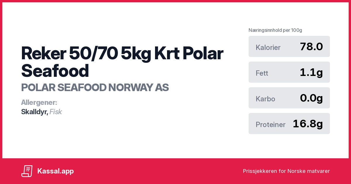 Reker 50/70 5kg Krt Polar Seafood - Kassalapp®