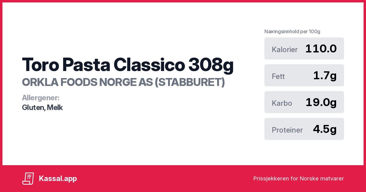 Toro Pasta Classico 308g - Kassalapp®