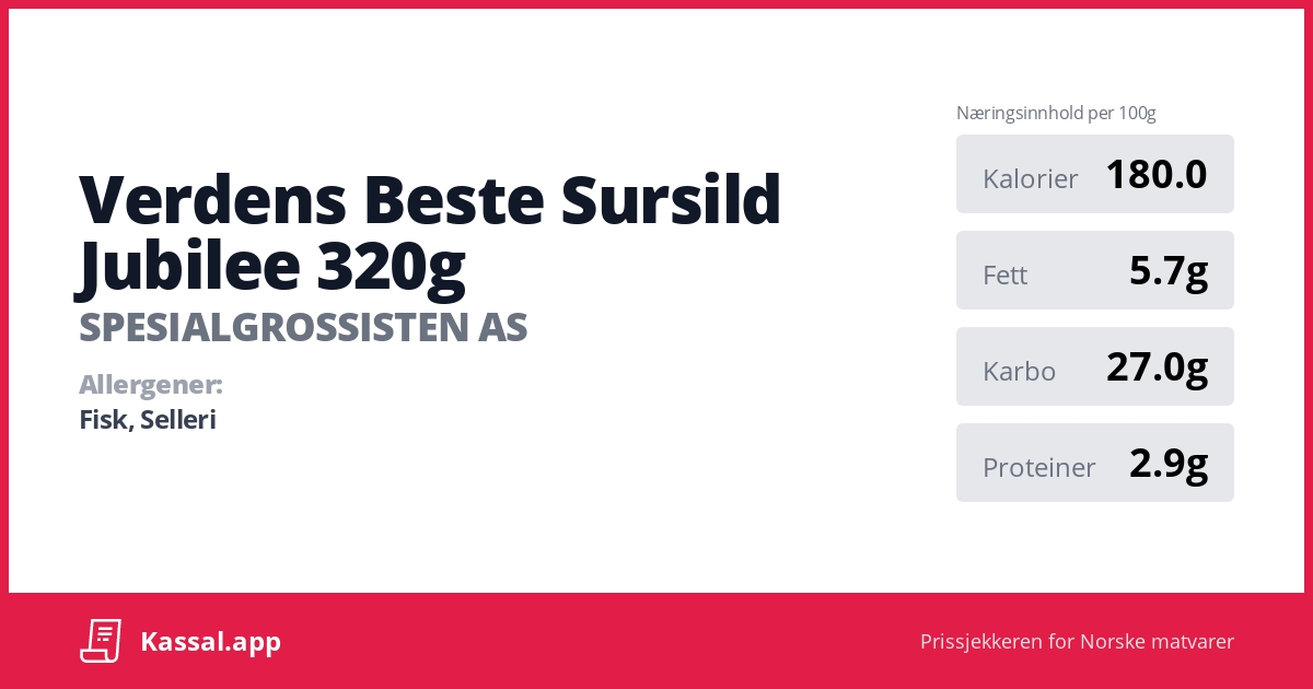 Verdens Beste Sursild Jubilee 320g - Kassalapp®