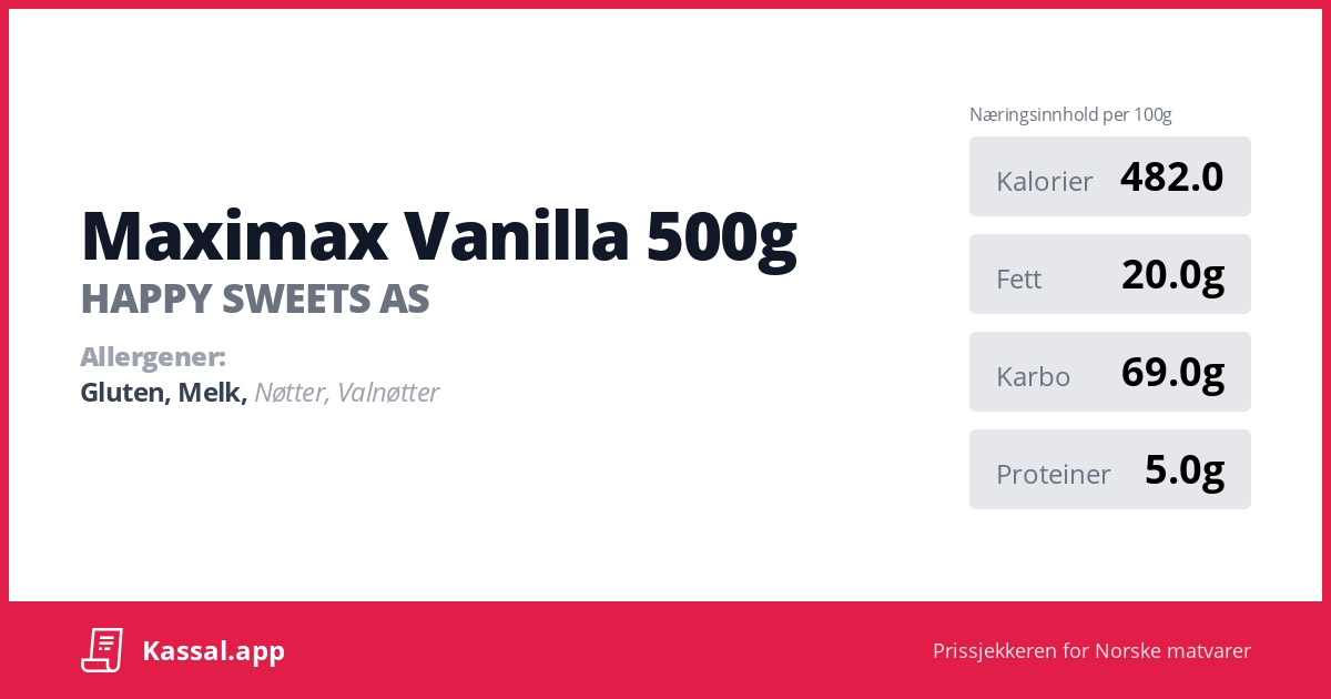 Maximax Vanilla 500g - Kassalapp®