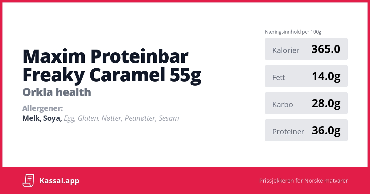 Maxim Proteinbar Freaky Caramel 55g - Kassalapp®
